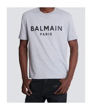 Balmain Logo Printed Crewneck T-shirt - Grey