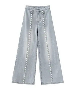 Marissa Chiara Pearl Embellished Wide Leg Jeans