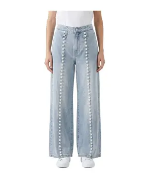 Marissa Chiara Pearl Embellished Wide Leg Jeans
