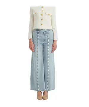 Marissa Chiara Pearl Embellished Wide Leg Jeans