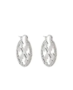 Tory Burch Logo Round Hoop Earrings - White