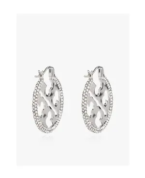 Tory Burch Logo Round Hoop Earrings - White