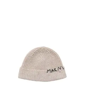 Marni Logo Embroidered Beanie - Seashell