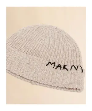 Marni Logo Embroidered Beanie - Seashell