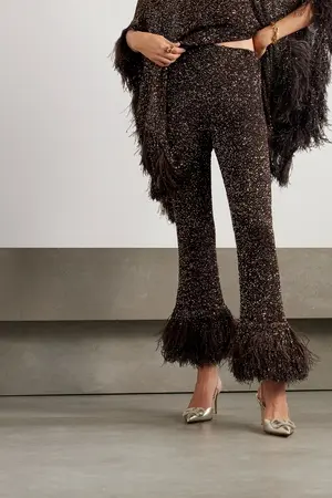 Valentino Garavani Feather Trimmed Sequined Flare Pants