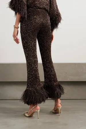 Valentino Garavani Feather Trimmed Sequined Flare Pants