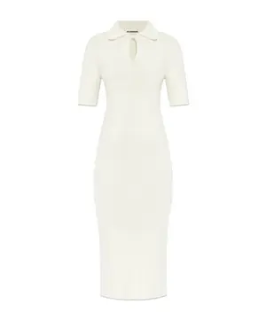 JIL SANDER Ribbed Knit Polo Dress With Cut-out Detail