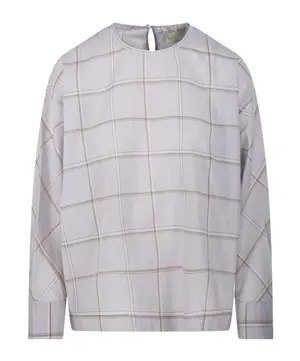 FORTE_FORTE Plaid Pattern Long Sleeve Blouse - Gray