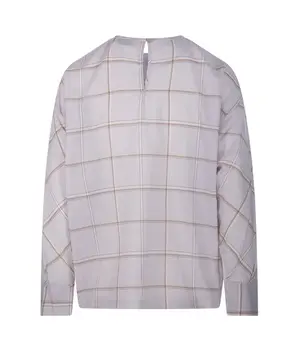 FORTE_FORTE Plaid Pattern Long Sleeve Blouse - Gray
