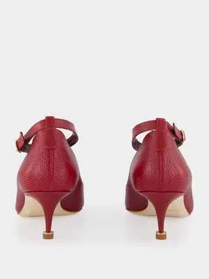 Manolo Blahnik Rosellon T-strap Leather Kitten Pumps - Deep Red