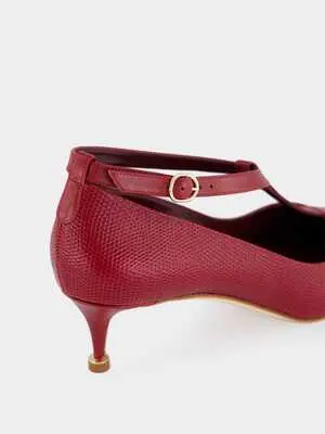Manolo Blahnik Rosellon T-strap Leather Kitten Pumps - Deep Red