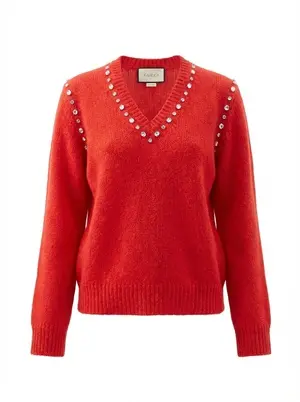 Gucci Embellished V-neck Sweater