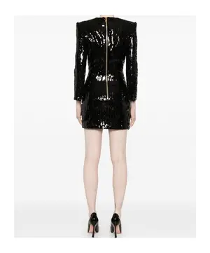 Balmain V-neck Sequined Mini Dress