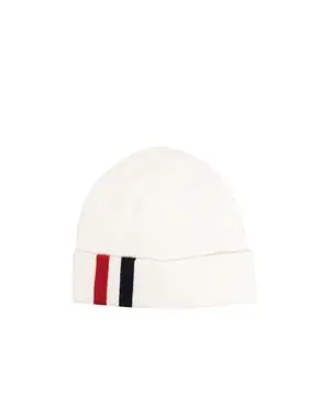 Thom Browne Merino Beanie With Stripe Detail - White