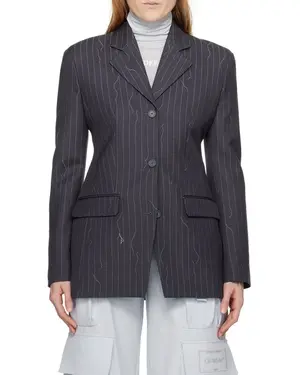 Off-White Single-breasted Striped Blazer - Black
