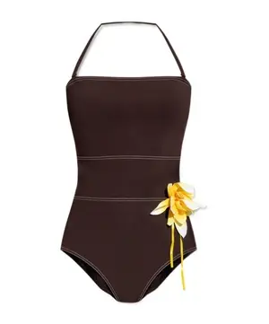 Tory Burch Halterneck Floral Appliqué One Piece Swimsuit - Brown
