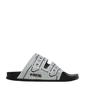 Marni Jacquard Logo Embellished Open Toe Flip Flops - Gray