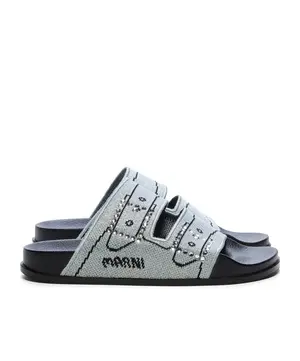 Marni Jacquard Logo Embellished Open Toe Flip Flops
