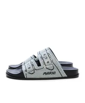 Marni Jacquard Logo Embellished Open Toe Flip Flops