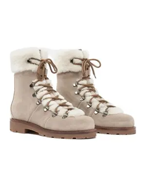SCAROSSO Kat Shearling Lined Lace-up Boots - Grey