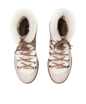 SCAROSSO Kat Shearling Lined Lace-up Boots - Grey