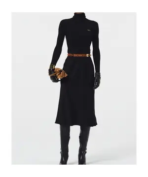 Elisabetta Franchi Turtleneck Long-sleeved Midi Dress With Golden Logo Detail