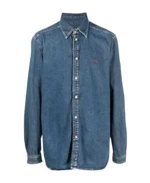 DIESEL® Logo Embroidered Denim Shirt - Blue