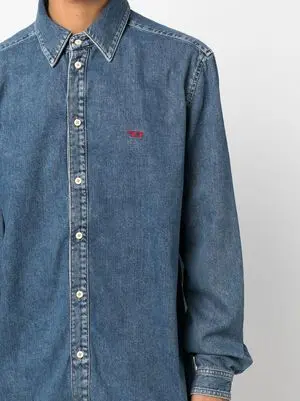 DIESEL® Logo Embroidered Denim Shirt - Blue
