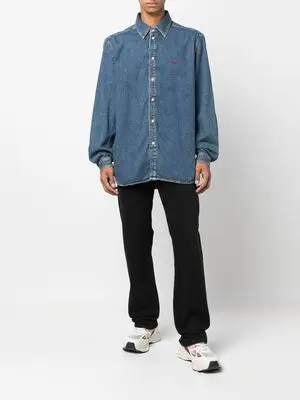 DIESEL® Logo Embroidered Denim Shirt - Blue