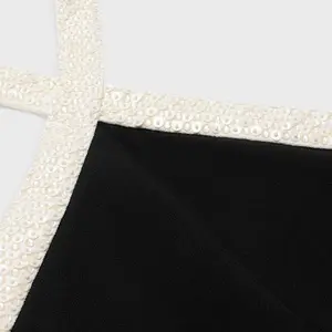 Celine Column Dress In Satin-lined Crepe With Sequined Ribbons And Open Back