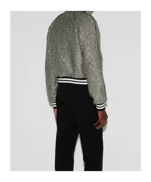 Gucci Embroidered Tweed Bomber Jacket - Grey