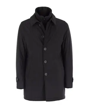 Herno Lapel Long-sleeved Coat With Side Pockets - Black