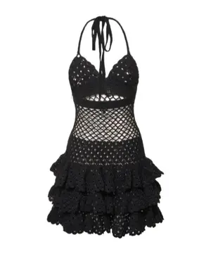 Oscar De La Renta Halterneck Crochet Dress With Layered Ruffles