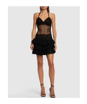 Oscar De La Renta Halterneck Crochet Dress With Layered Ruffles