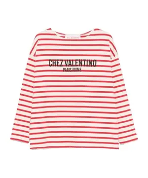 Valentino Garavani Striped Logo Printed Crewneck T-shirt - No