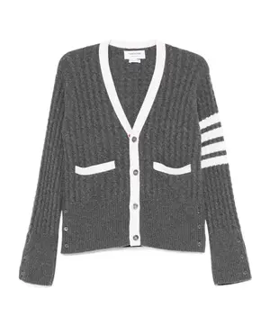 Thom Browne 4-bar V-neck Cardigan - Medium Gray
