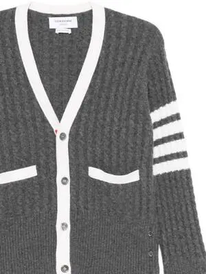 Thom Browne 4-bar V-neck Cardigan - Medium Gray