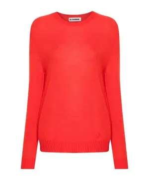 JIL SANDER Fine-knit Round Neck Long Sleeve Jumper - Red