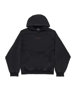 Balenciaga Logo Embroidered Medium Fit Hoodie - Faded Black/red