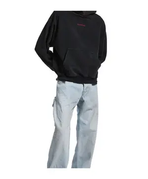Balenciaga Logo Embroidered Medium Fit Hoodie - Faded Black/red