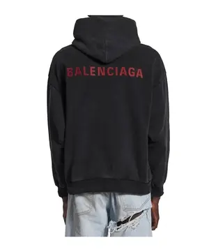Balenciaga Logo Embroidered Medium Fit Hoodie - Faded Black/red