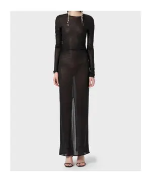 Blumarine Sheer Embellished Long Sleeve Maxi Dress