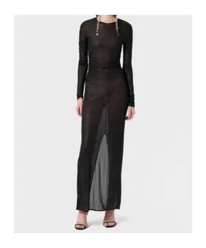 Blumarine Sheer Embellished Long Sleeve Maxi Dress