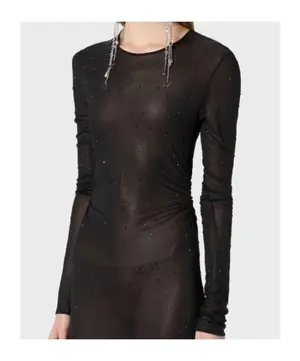 Blumarine Sheer Embellished Long Sleeve Maxi Dress