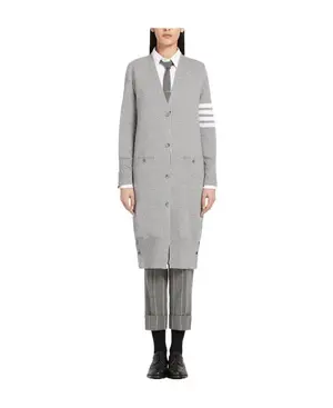 Thom Browne 4-bar Detail Longline Cardigan - Light Gray