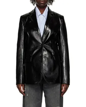 MSGM Faux-leather Single-breasted Blazer With Button Detail
