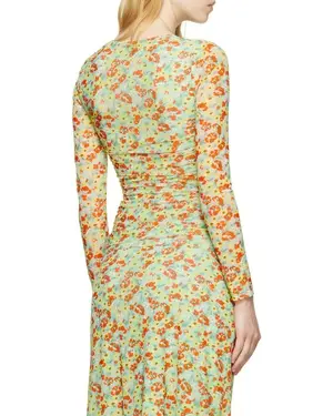 GANNI Printed Mesh Square Neck Blouse