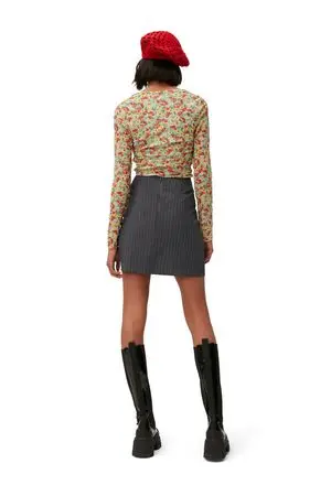 GANNI Printed Mesh Square Neck Blouse