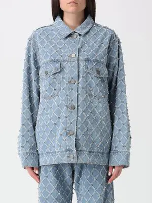 Pinko Studded Diamond Pattern Denim Jacket