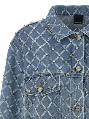 Pinko Studded Diamond Pattern Denim Jacket